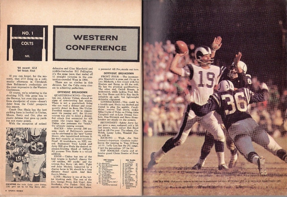 1965 Sports Review Magazine Football Guide Johnny Unitas Baltimore ...