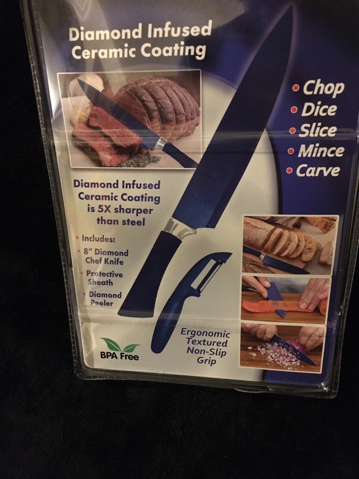 Diamond Sharp Knife & Peeler, Diamonds Ceramic Coated Chef Knife - As ...