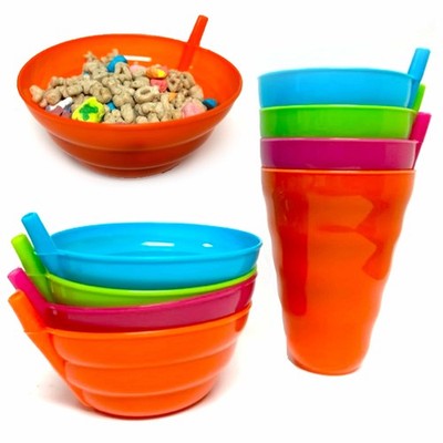 8 Pc Cereal Bowls with Straws and Kids Straw Cups Set Sippy Sip-a-Bowl ...