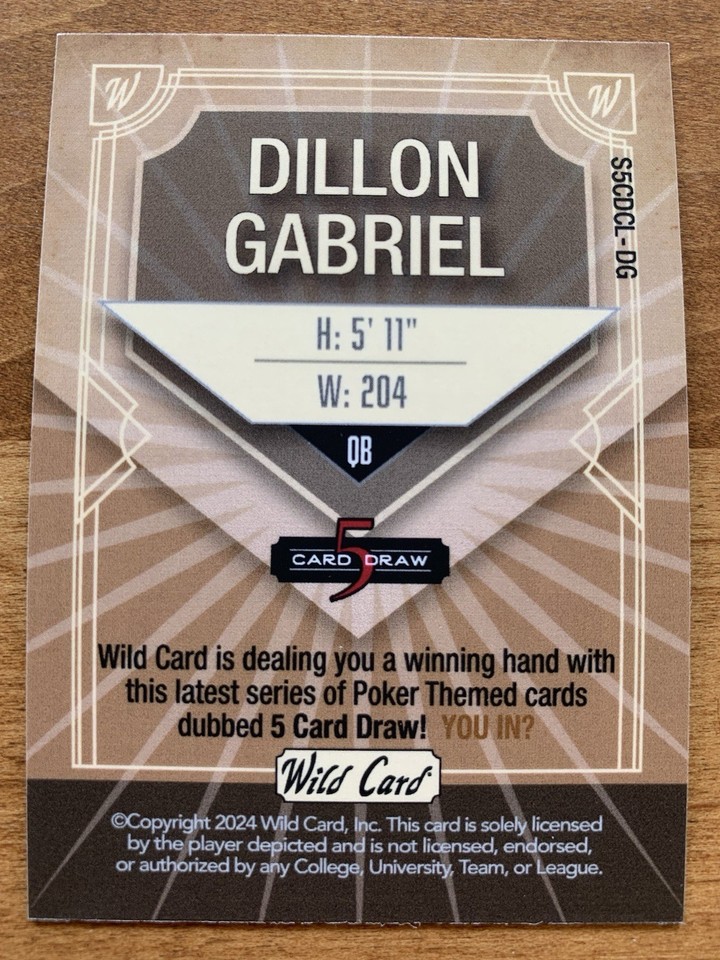 DILLON GABRIEL 2024 Wild Card 5 Card Draw EGG HUNT Rookie RC! #'d 1/1 ...