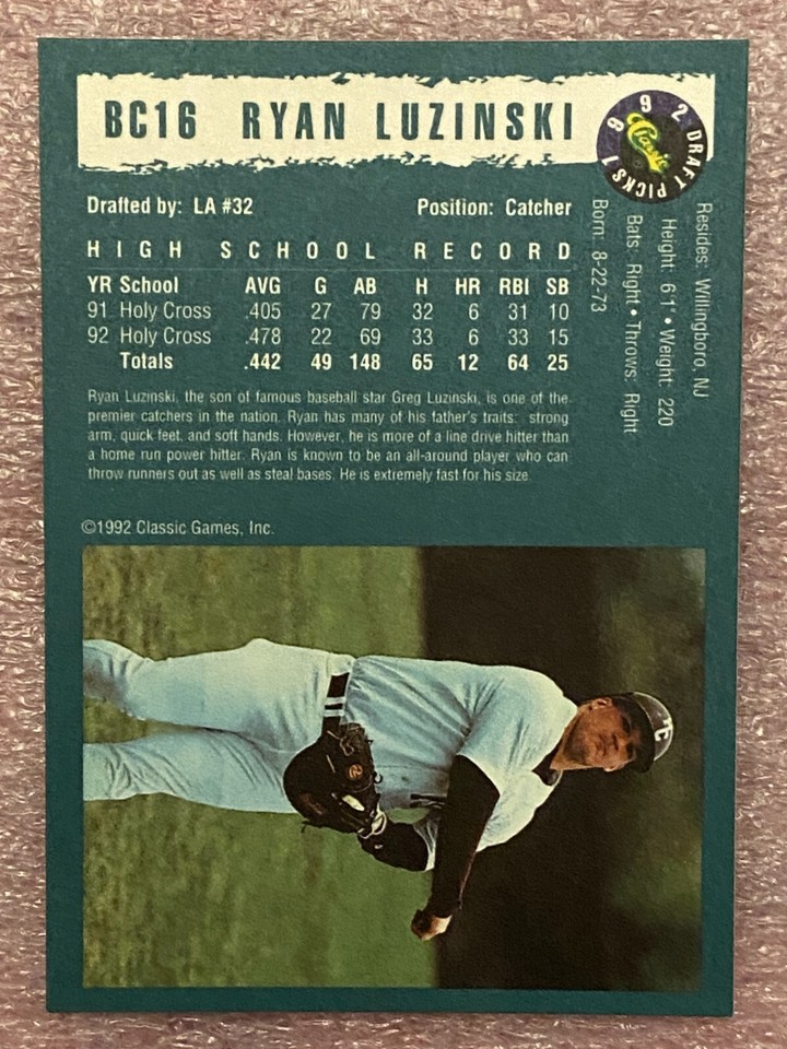 1992 Classic #BC16 Ryan Luzinski Draft Pick Foil | eBay