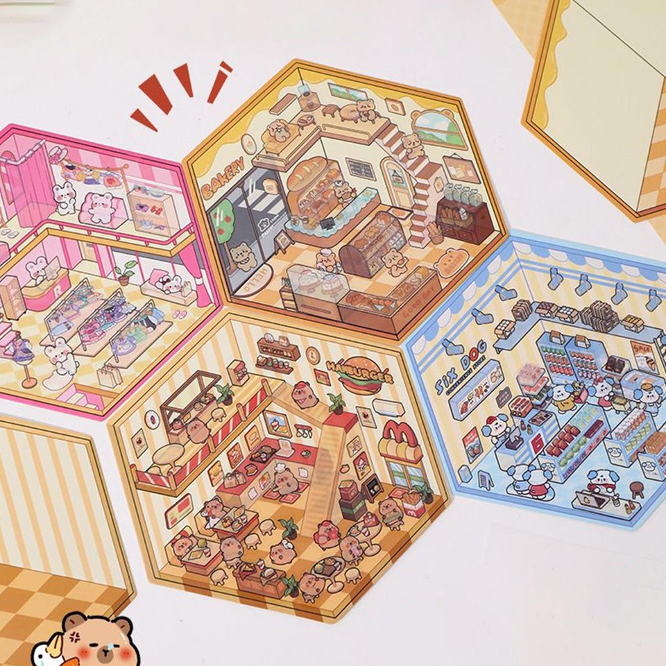 3D Scene Visual Sticker 4pc Pack Set Cartoon Miniatures Set Stacking ...