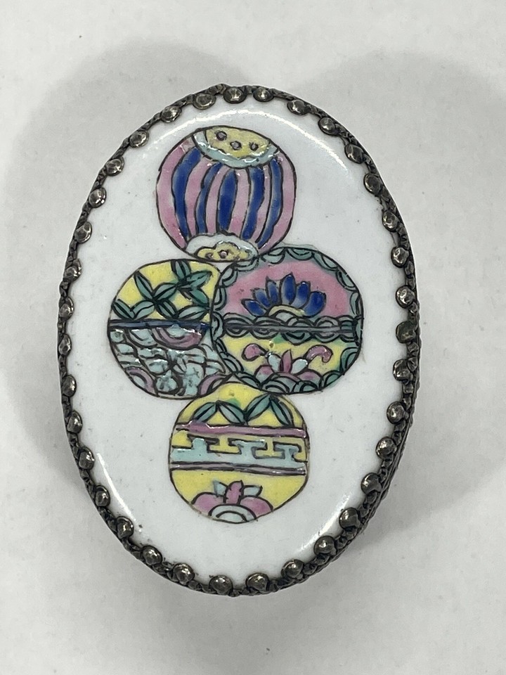 Trinket Box - Hand-Painted Ceramic And Metal - Mirror Inside - Jewelry ...