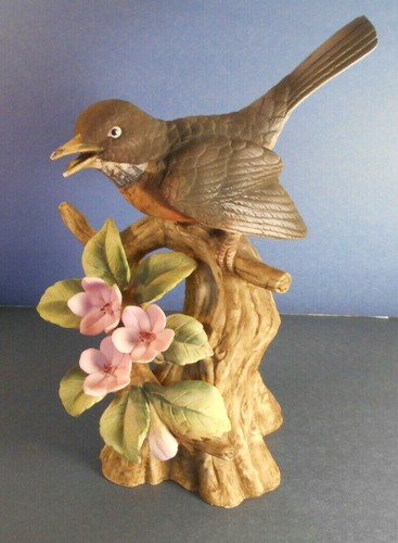 Vintage Lefton China Hand Painted Robin Bird Figurine on Branch w pink ...