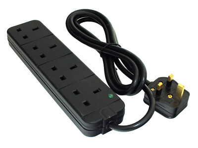 2 Metre 4 Gang Extension Lead 4-Way UK Plug Sockets Mains Power Cable ...