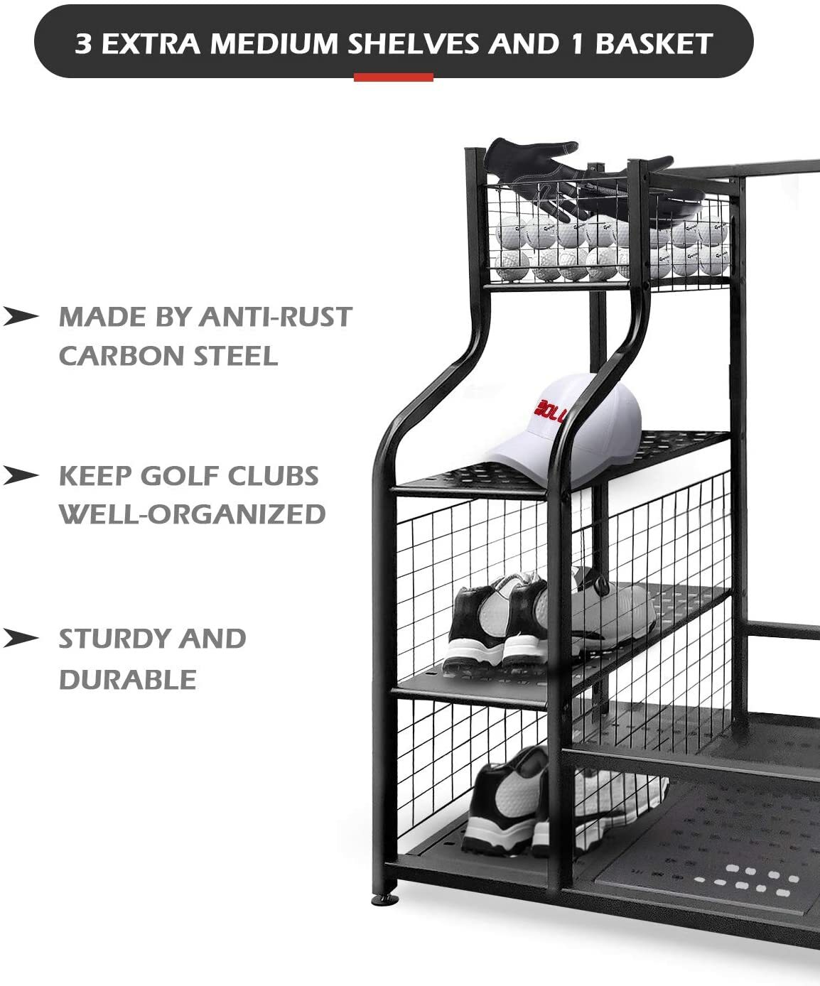 2 Bag Golf Organizer Metal Storage Rack Club Equipment Holder ...