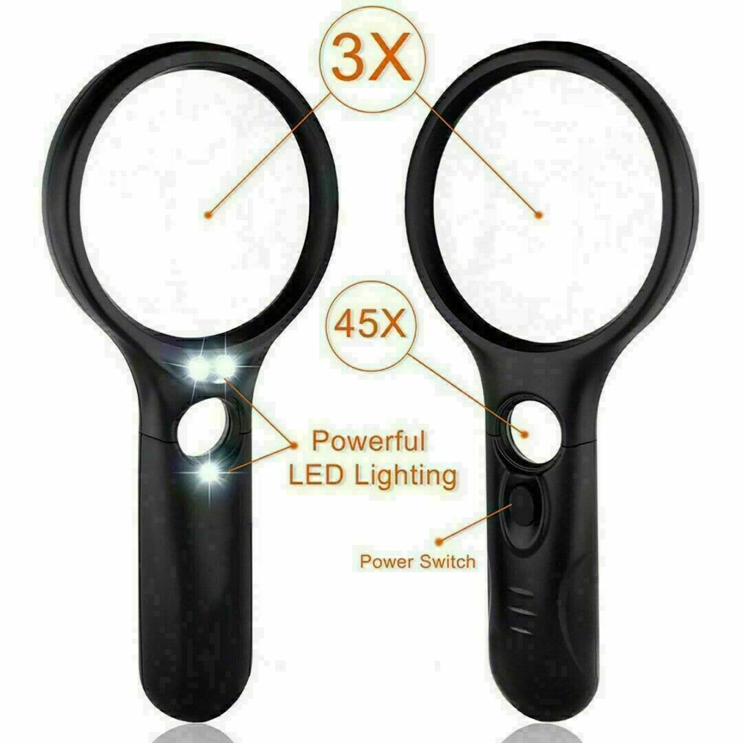 Handheld 45X Magnifier Reading Magnifying Glass Jewelry Loupe With 3 ...