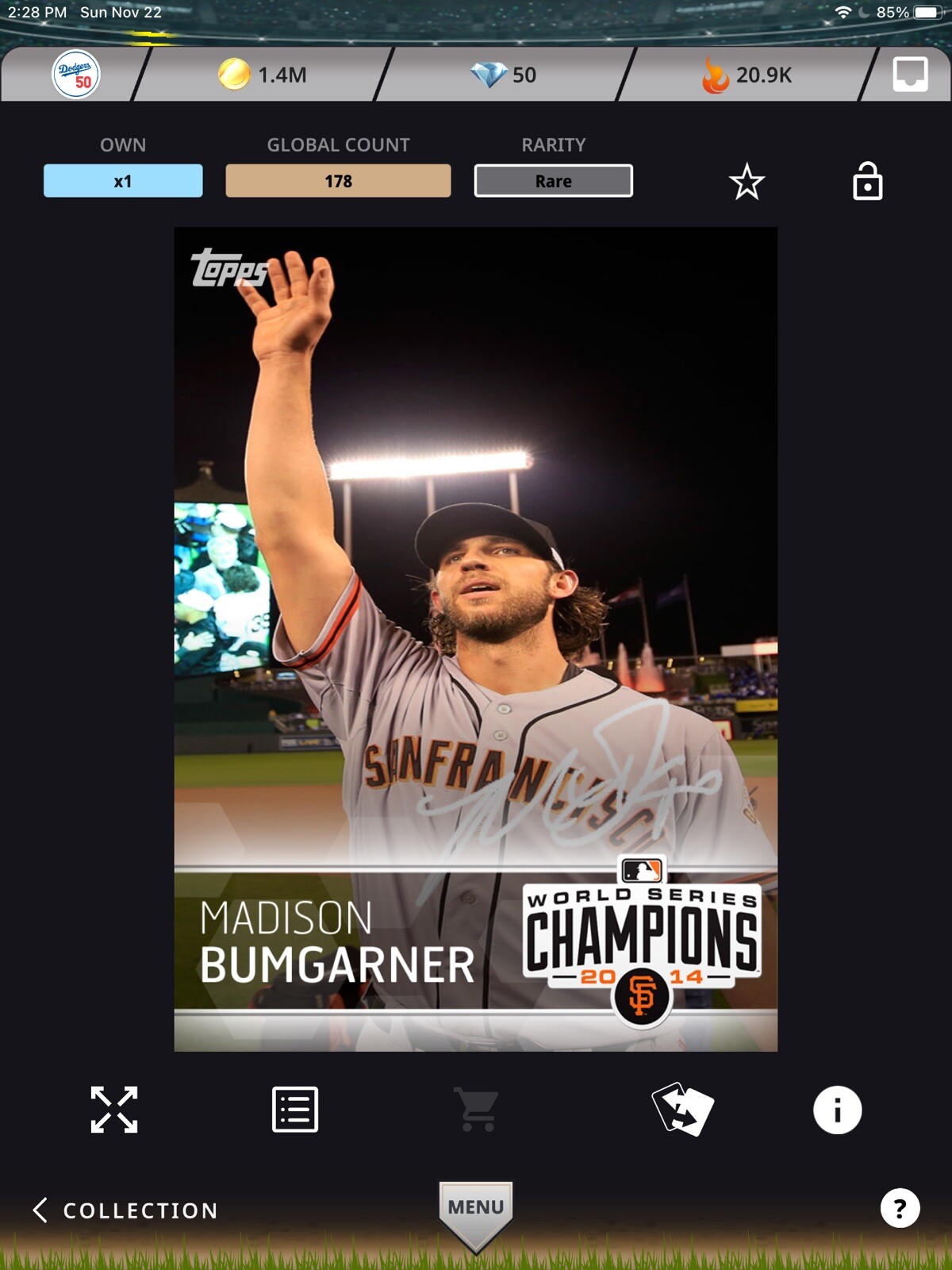 2014 Topps Bunt Madison Bumgarner WS Champ Sig Digital 278cc Trading ...