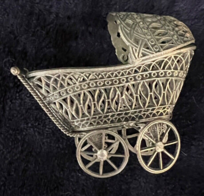 Vintage Baby Carriage Miniature Baby Buggy Soft Metal Carriage w Hood ...