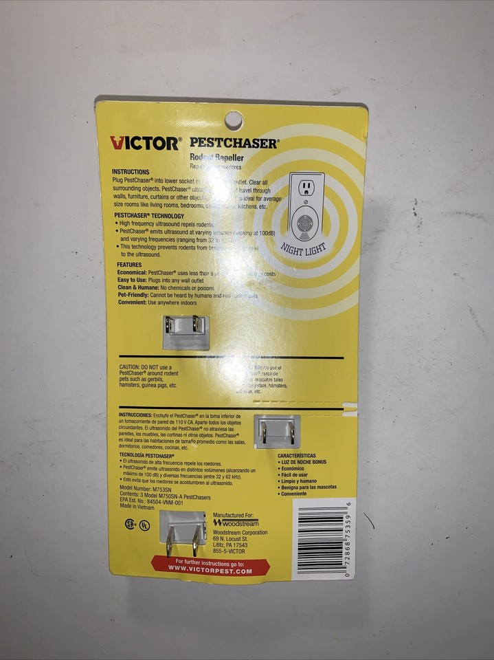 Victor Mini M753SN Ultrasonic Rodent Repeller with Nightlight, 3-Pack ...