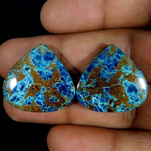 38.45Cts. Natural Blue Rare Azurite Matched Pair Pear Cabochon Loose ...
