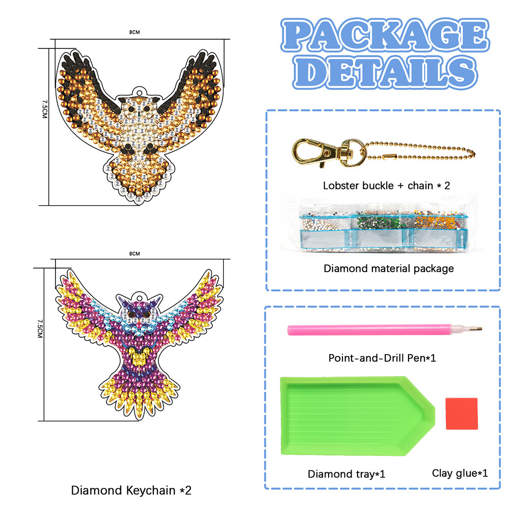 2pcs 5D Diamond Art Key Rings Art Craft DIY Special-shaped Drill Gifts ...