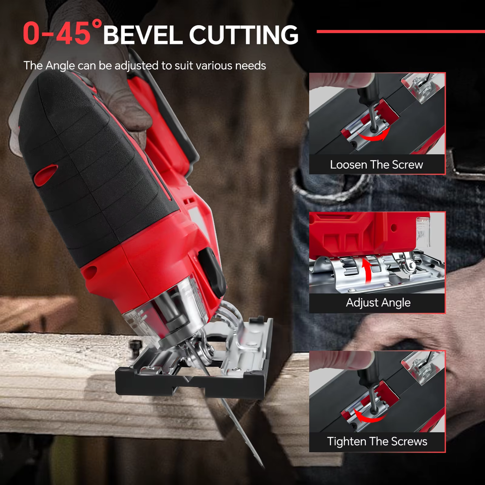 Cordless Jig Saw 0°- 45° Bevel Cuts and 3 Orbital Settings with LED ...