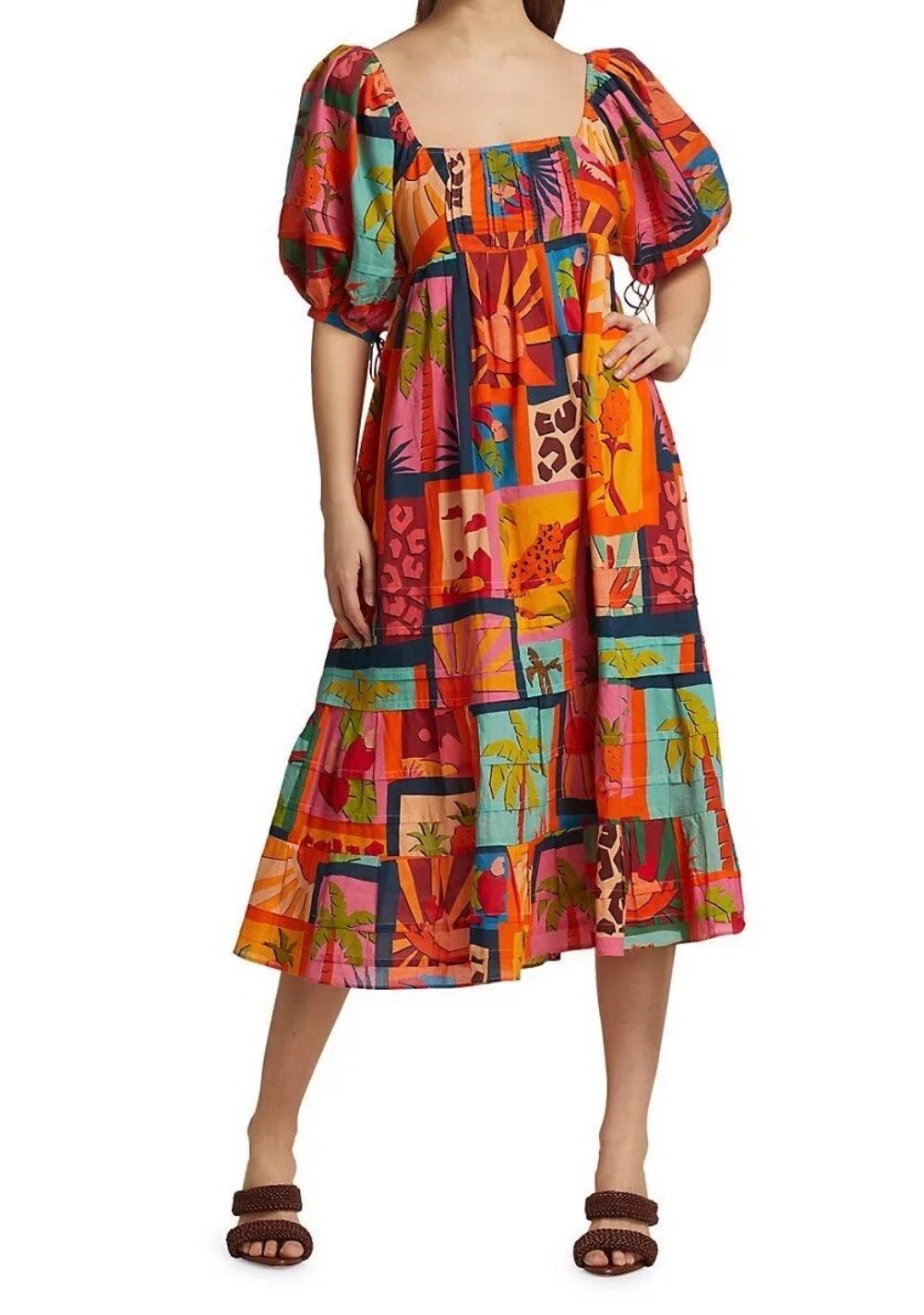 FARM RIO Tropical Collage Midi Dress M - Gem