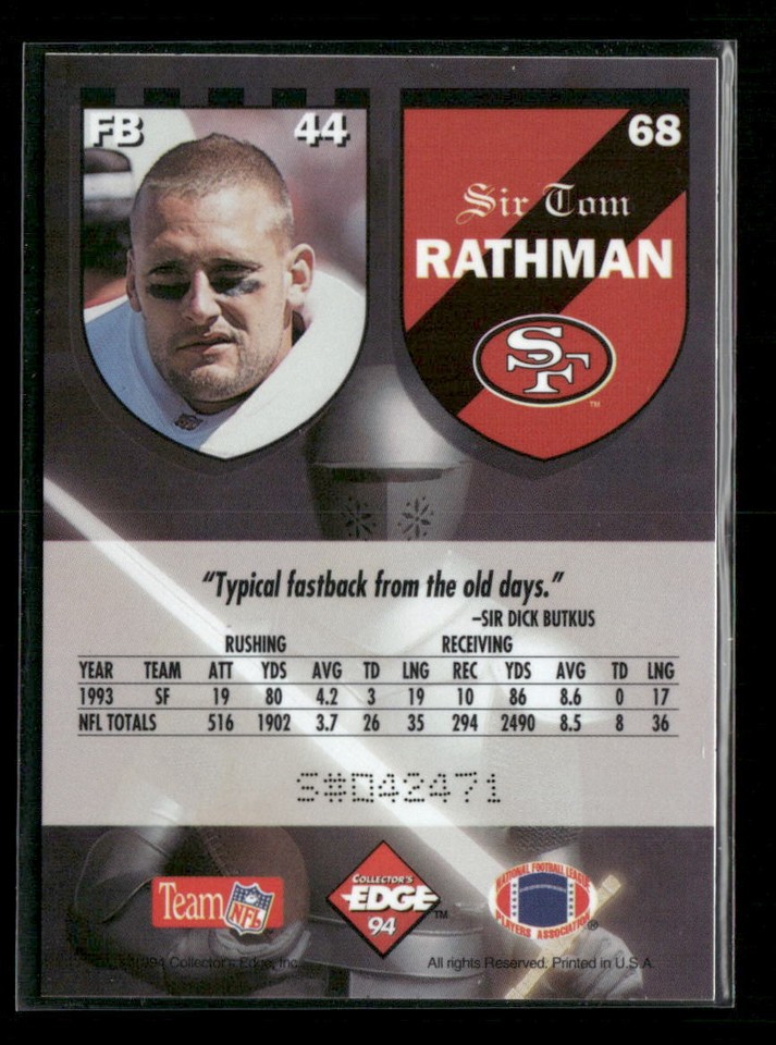Tom Rathman 1994 Collector's Edge Excalibur #68 | eBay