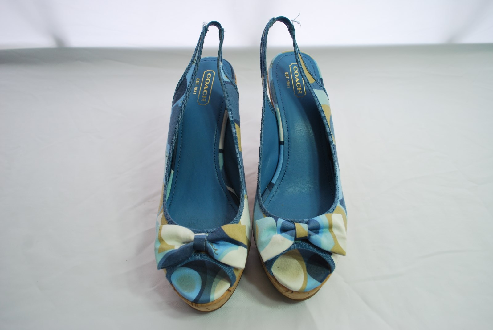 Coach Blue/Tan "Gwynn" Signature Pattern Wedges Women… - Gem