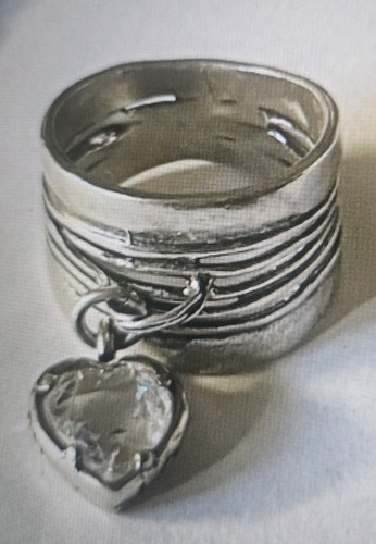 Designer 925 Israel Sterling silver Heart Dangle Charm Ring Chunky ...