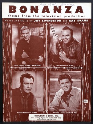 1960 "THEME FROM BONANZA" NBC TV SHEET MUSIC - LORNE GREEN, MICHAEL ...