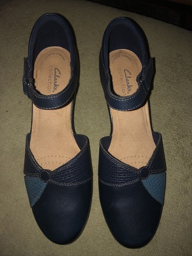 New Clarks Collection Women's Emily Rae Navy Leather Mary Jane Block ...