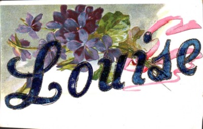 Louise Large Letter Name Postcard with Violets Gliter UNP DB | eBay
