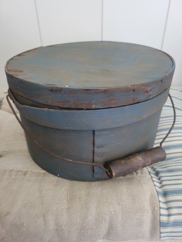 Old Primitive Wood Bail Handle Pantry Box In Blue | eBay