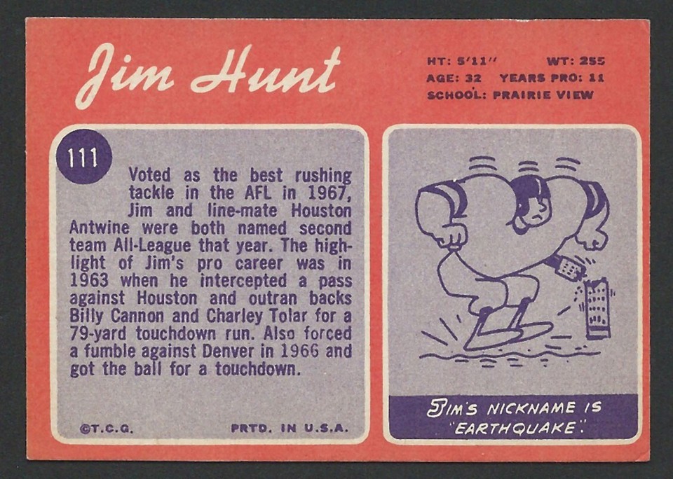 1970 Topps #111 JIM HUNT Boston Patriots - Crease Free EX 02 | eBay