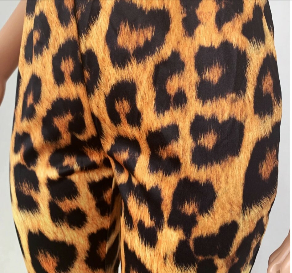 New Women Leopard Print 2 PC Set Outfits Top+Flare Pants Matching ...