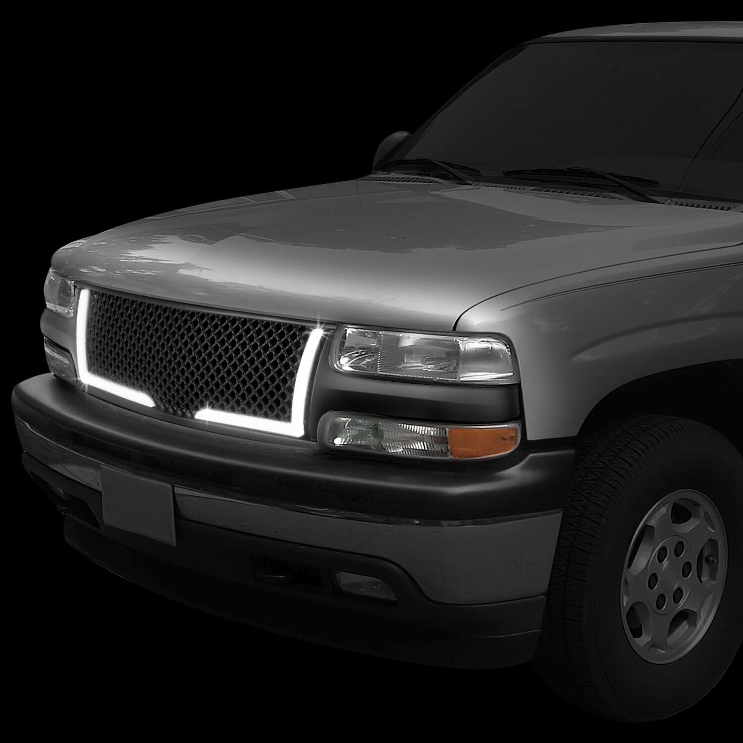 MATTE MESH STYLE GRILLE GRILL W/LED DRL REPLACE FOR 1999-2006 SILVERADO ...