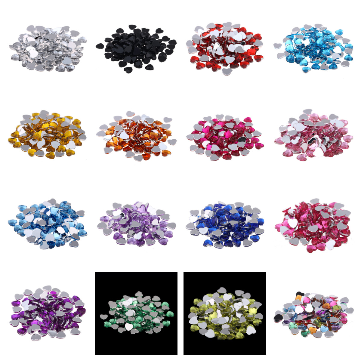 1000pcs 4mm Heart Shape Flat Back Resin Crystal Rhinestones Beads ...