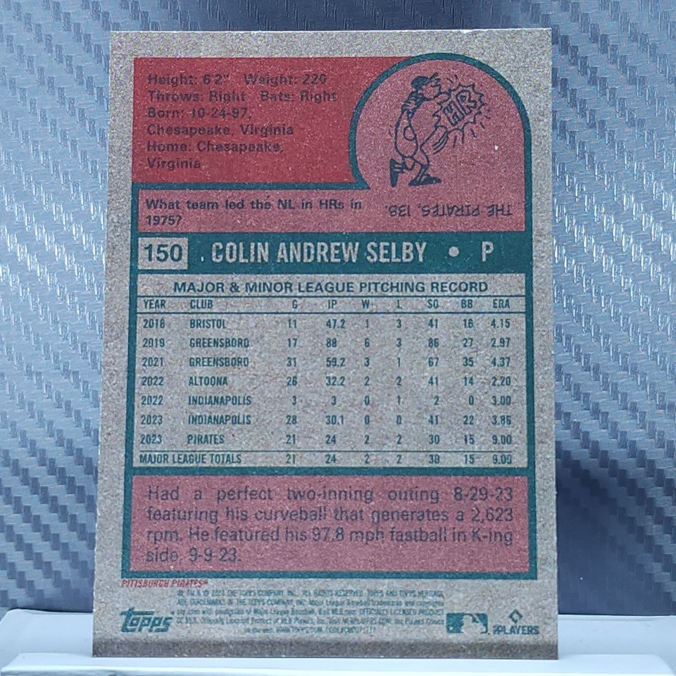 Colin Selby 2024 Topps Heritage ROOKIE #150 - Pirates RC | eBay