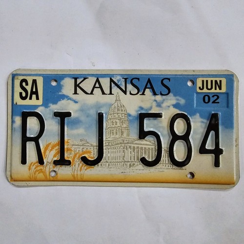 KANSAS LICENSE PLATE 🔥FREE📬🔥 RIJ 584 ~ VINTAGE WHEAT / CAPITOL GRAPHIC ...