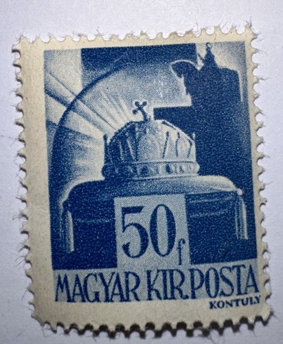HUNGARY MAGYAR KIR POSTA 1943-1944 CROWN OF SAINT STEPHEN 50F BLUE ...