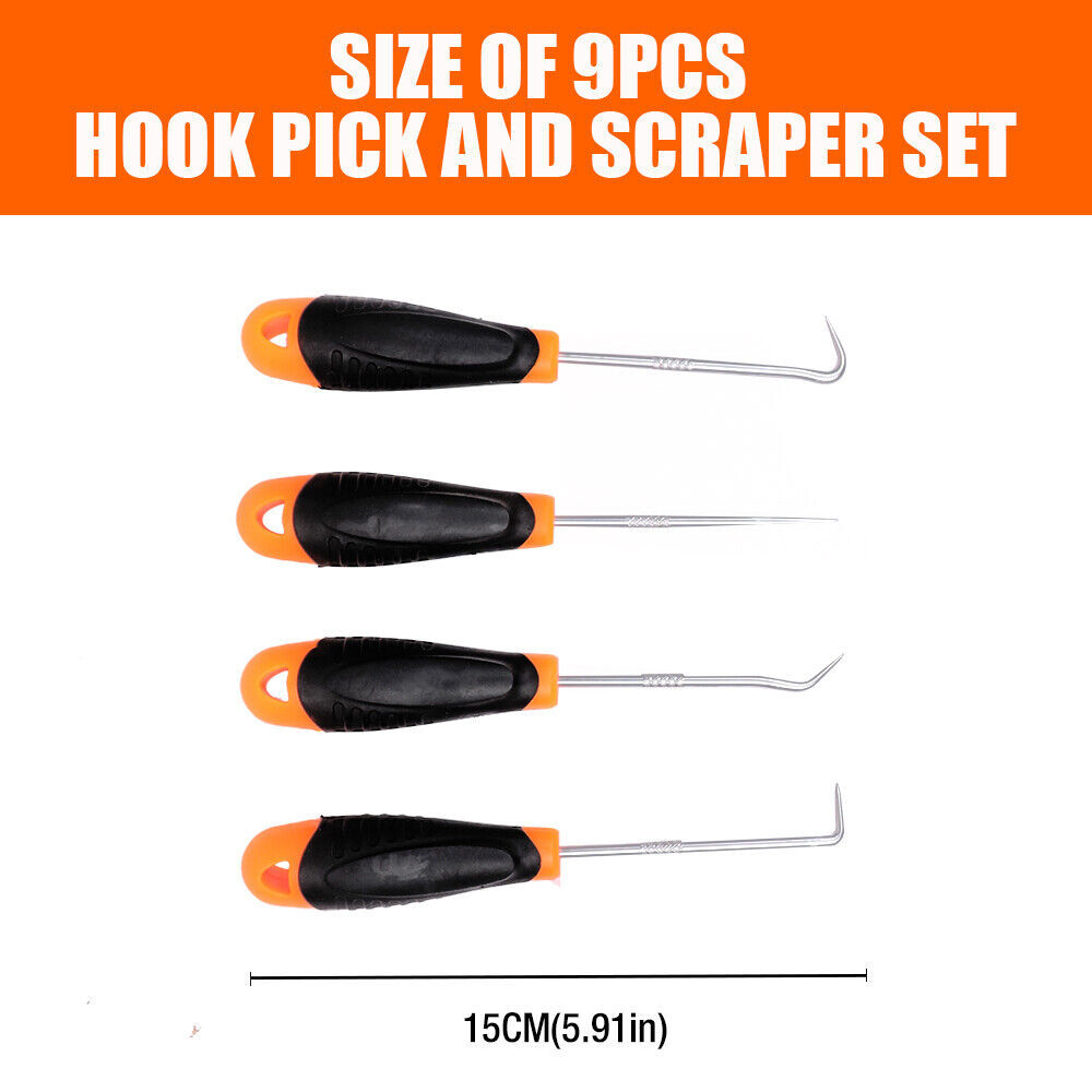 9pc Hook and Pick Tool Set Scraper Large Full & Small Mini Size Non ...