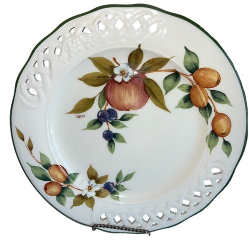 Vintage Brunelli TIFFANY Dinner Plate Flowers Fruit Leaves Lattice ...