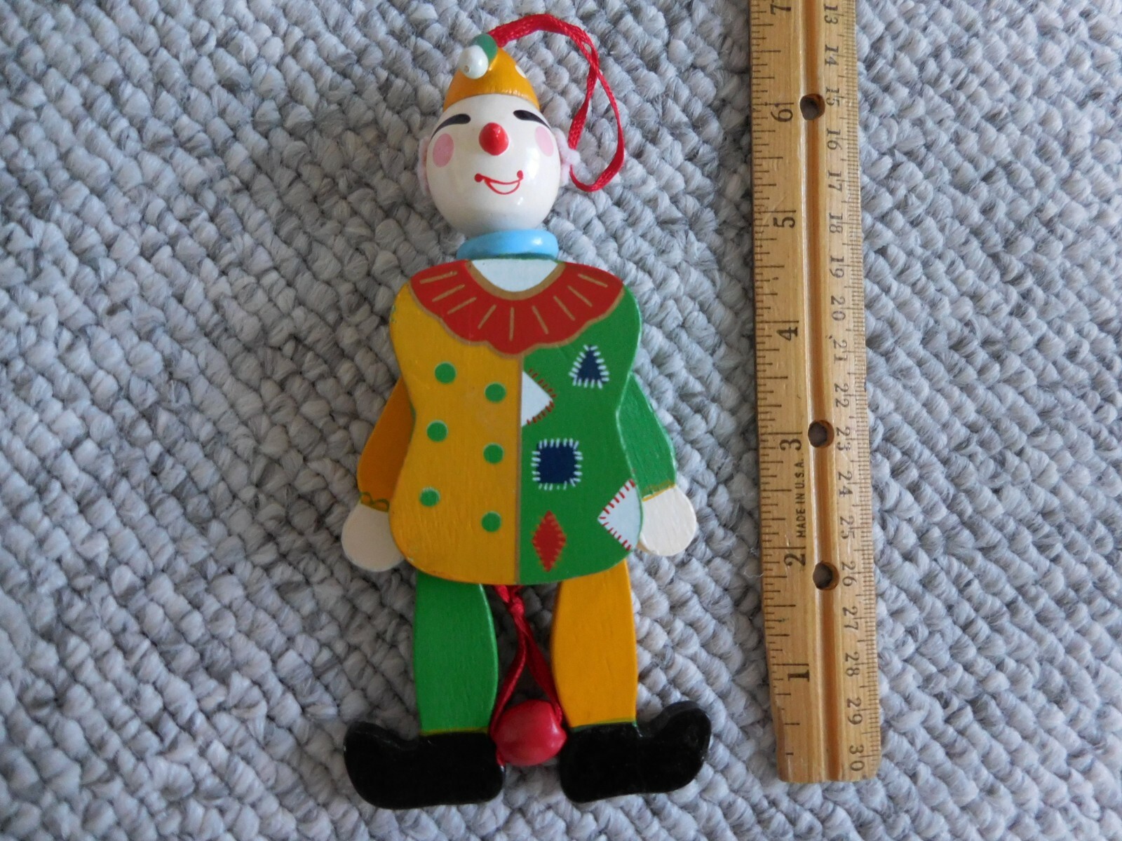 VINTAGE PULL STRING WOOD CHRISTMAS ORNAMENT JUMPING JACK PUPPET JESTER ...