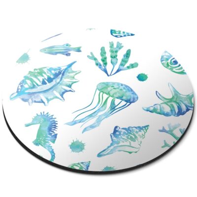Round Mouse Mat Marine Life Seahorse Shells Coral Fish #170288 | eBay UK