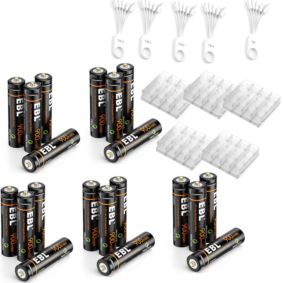 EBL 1.5V AA AAA Lithium Batteries USB Rechargeable 9V 6F22 Li-ion ...
