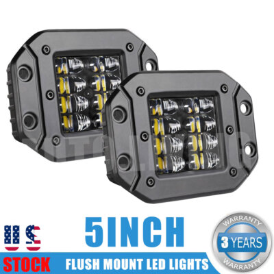2x 5" 200W Flush Mount LED Lights Pods Backup Reverse Rear Bumper Off ...