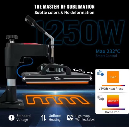 Vevor 12"X15" Heat Transfer Press T-Shirt Sublimation Machine Digital ...