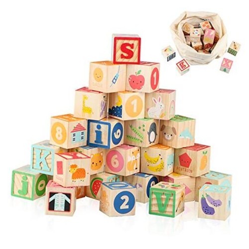 ABC Wooden Building Blocks for Toddlers 1-3 Large, 26 PCS 26 abc blocks ...