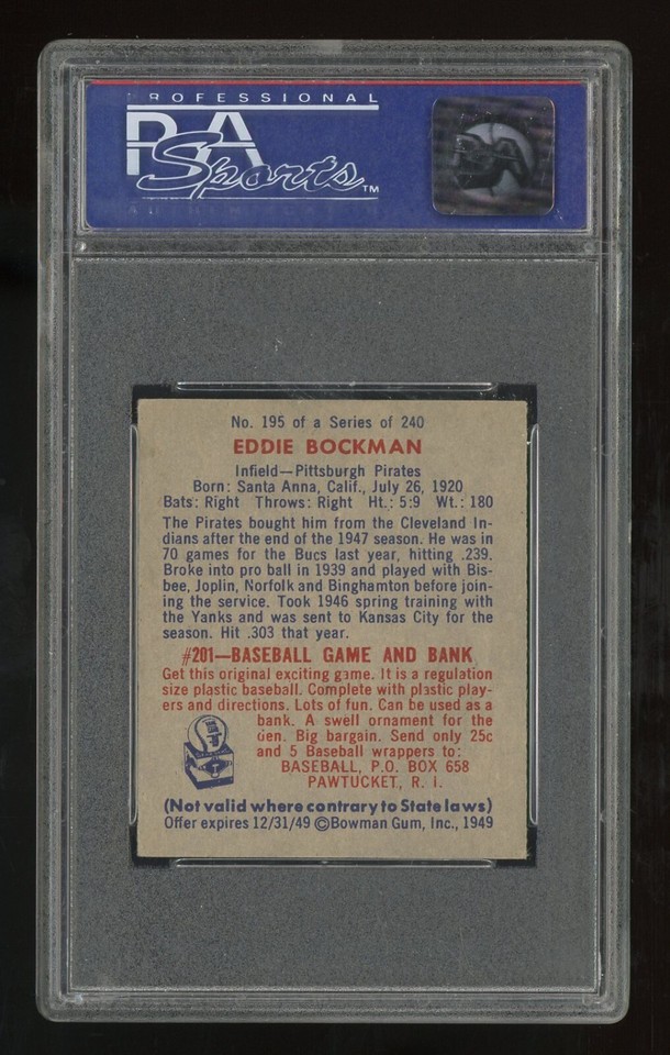 1949 Bowman #195 Eddie Bockman PSA 8 NM-MT | eBay