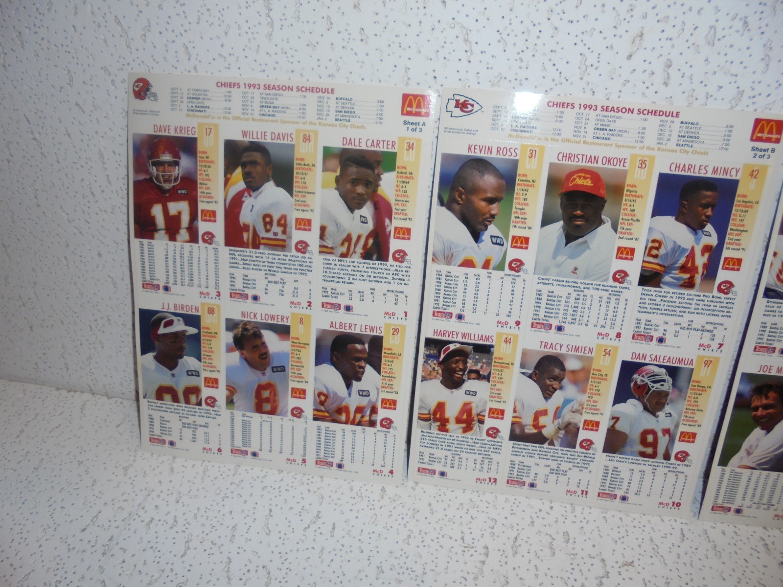 Kansas City Chiefs 1993 McDonalds Game Day Uncut Football Card Sheets ...
