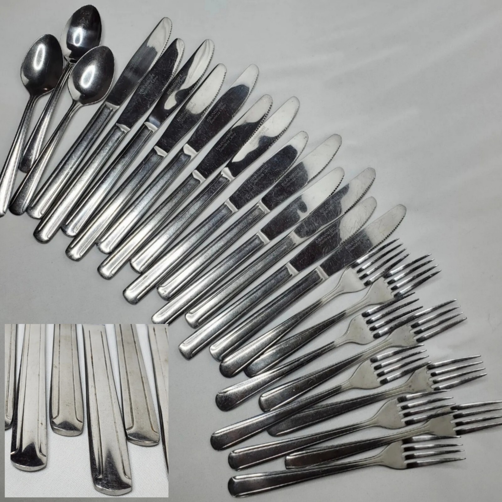 25 Pcs Vtg BRANDWARE STAINLESS Flatware Art Deco Silverware Set Glossy ...