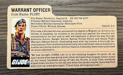 1985 GI Joe - Flint Warrant Officer v1 - Original Bio File Card Series ...