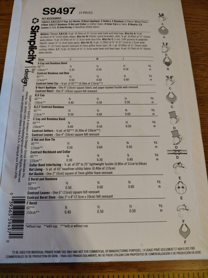 Simplicity- 9497/ R11341 Pet Accessories | eBay