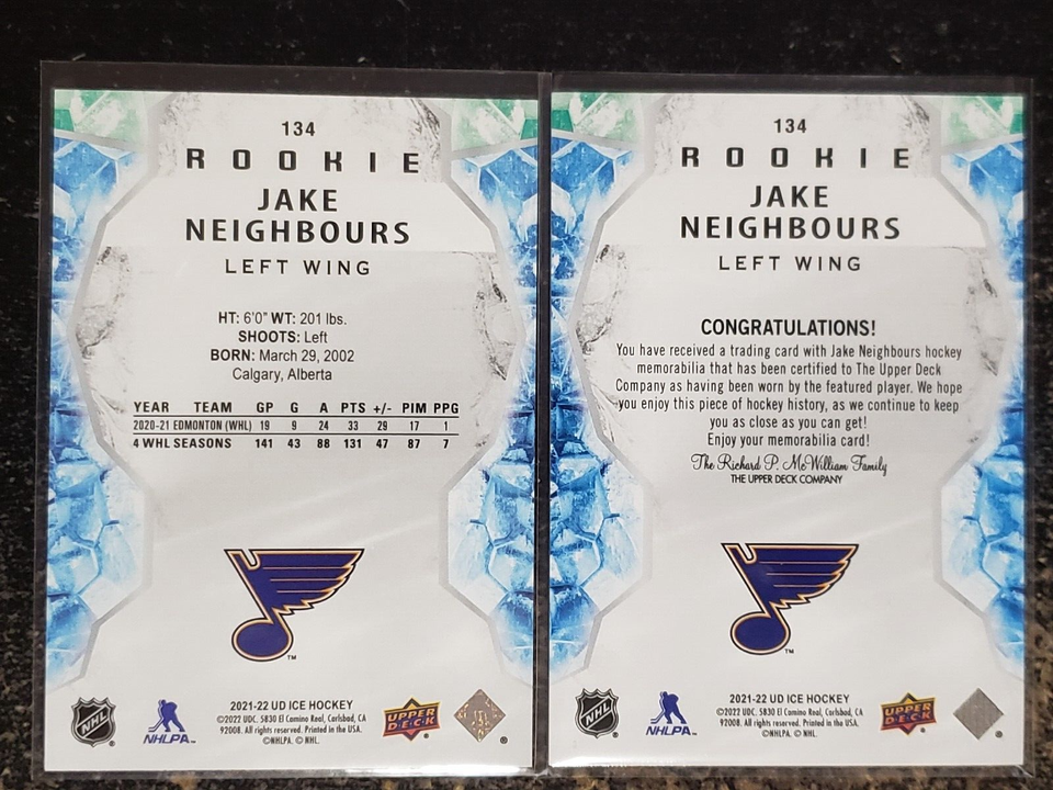 2021-22 Ice JAKE NEIGHBOURS ROOKIE RC LOT! Orange & Jersey! St. Louis ...