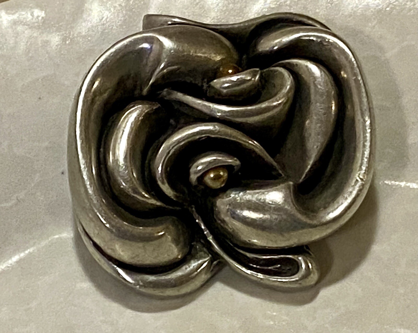 1980’s Connie Bates Fahrenheit Pewter Brooch W/Gold T… - Gem