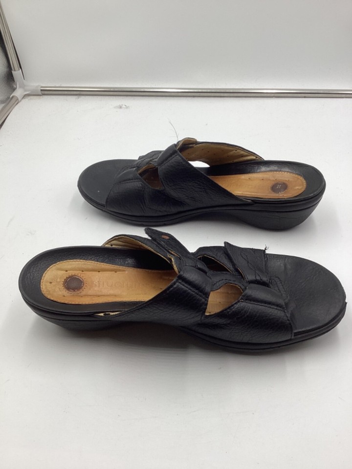 Clarks Structured Leather Sandals Casual Strappy Black Slingback Size 8 ...