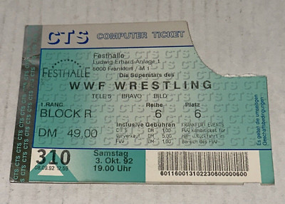 1992 WWF Wrestling Ticket Stub European Rampage Tour Festhalle ...