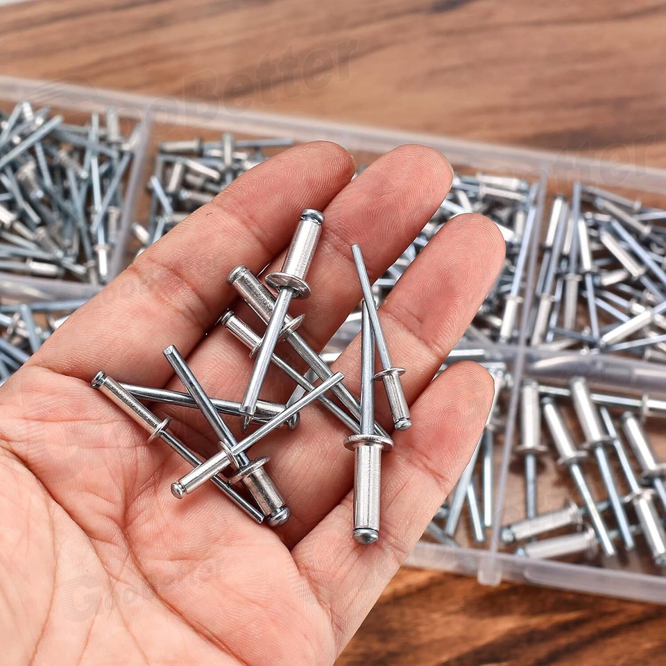 200PCS Pop Rivets Assortment Large Flange Aluminum Blind Rivets 1/8" 3/ ...